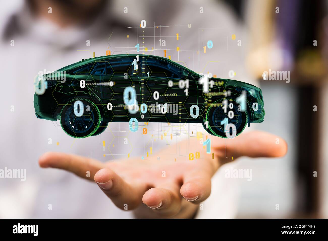 3D render of autonomous driving icon with an electric car Stock Photo ...