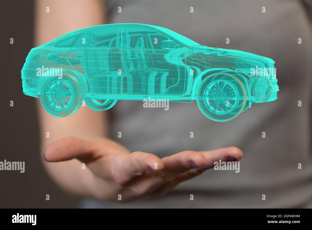 3D render of autonomous driving icon with an electric car Stock Photo ...