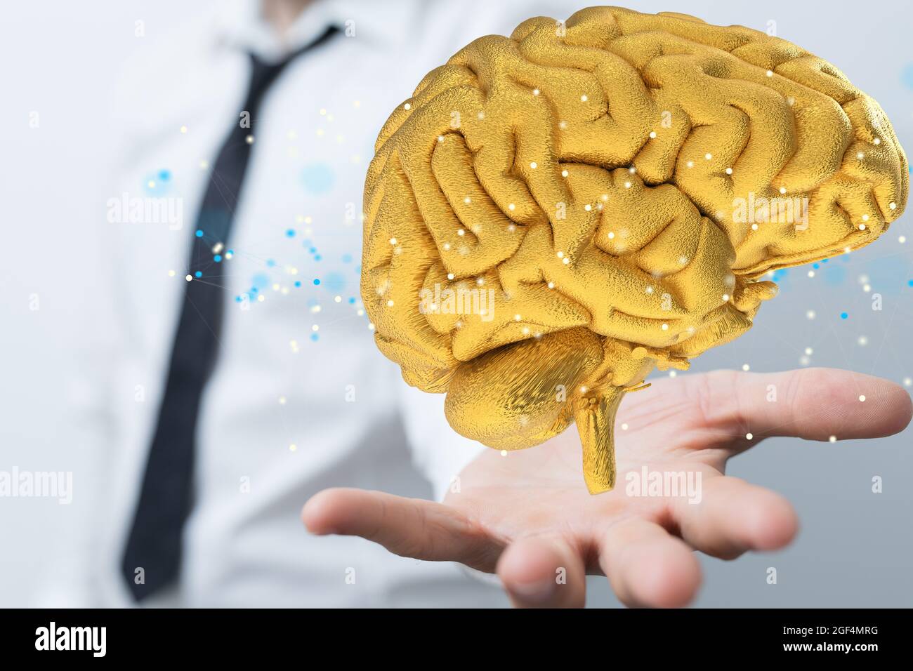 Person presenting a 3D render of human brain - IQ testing and ...