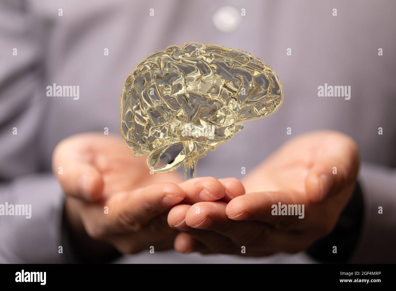 Person presenting a 3D render of human brain - IQ testing and ...