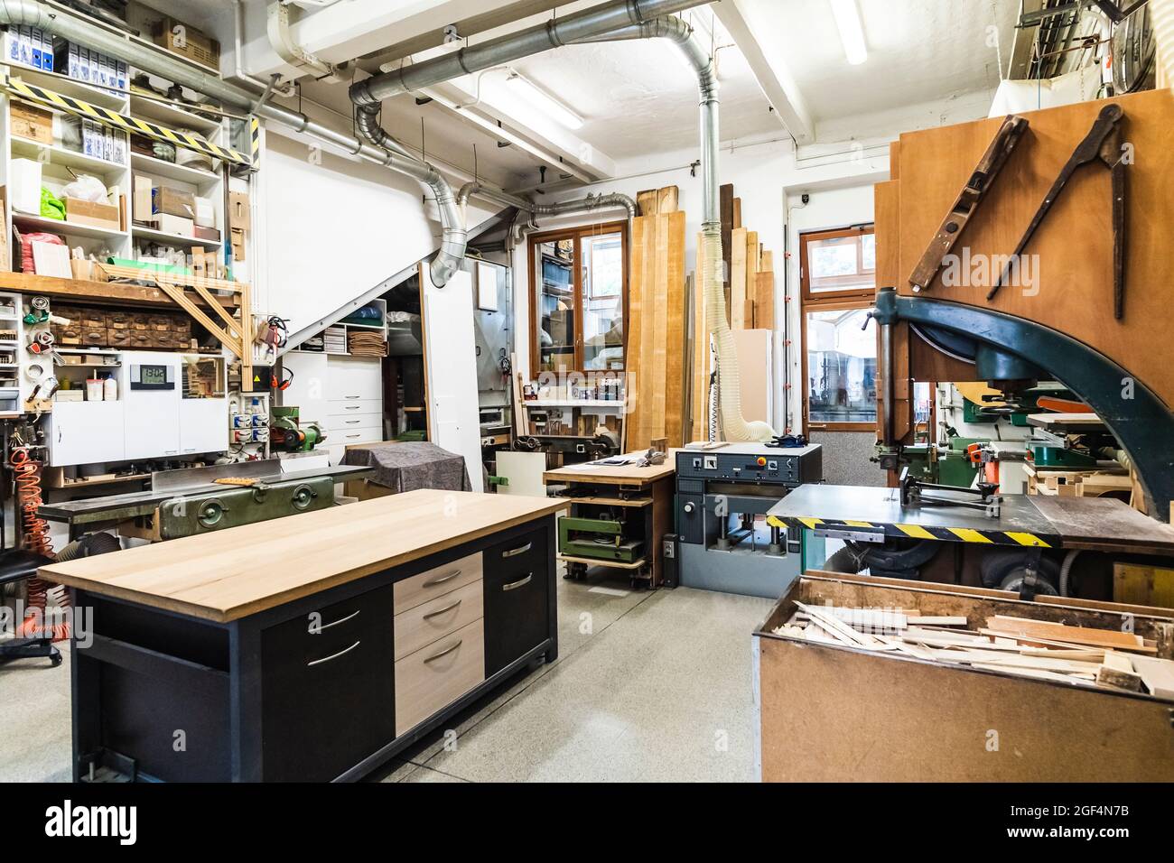 Interior of joinery workshop with tools Stock Photo - Alamy