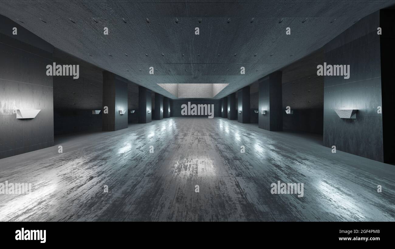 Three dimensional render of gray concrete corridor Stock Photo - Alamy