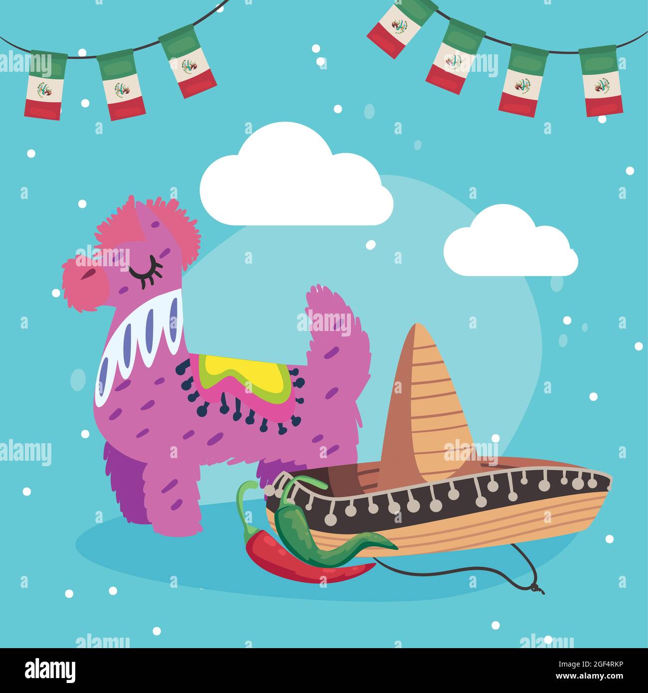 mexican celebration label with pinata and icons Stock Vector Image ...
