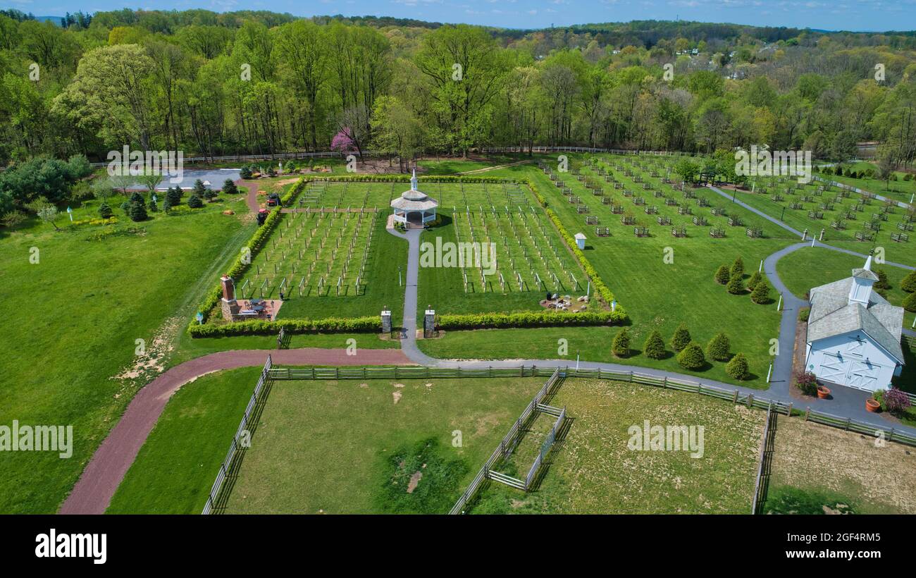 Aerial View of Restored Barns and Surrounding Buildings on a Beautiful ...