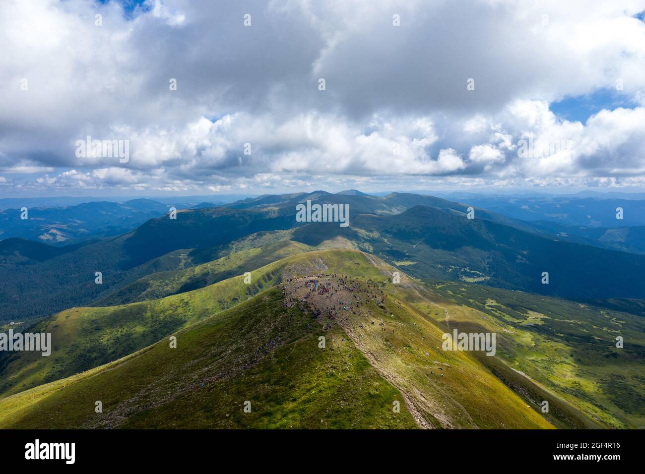 Tourists on the top of Mount Hoverla aerial view Stock Photo - Alamy