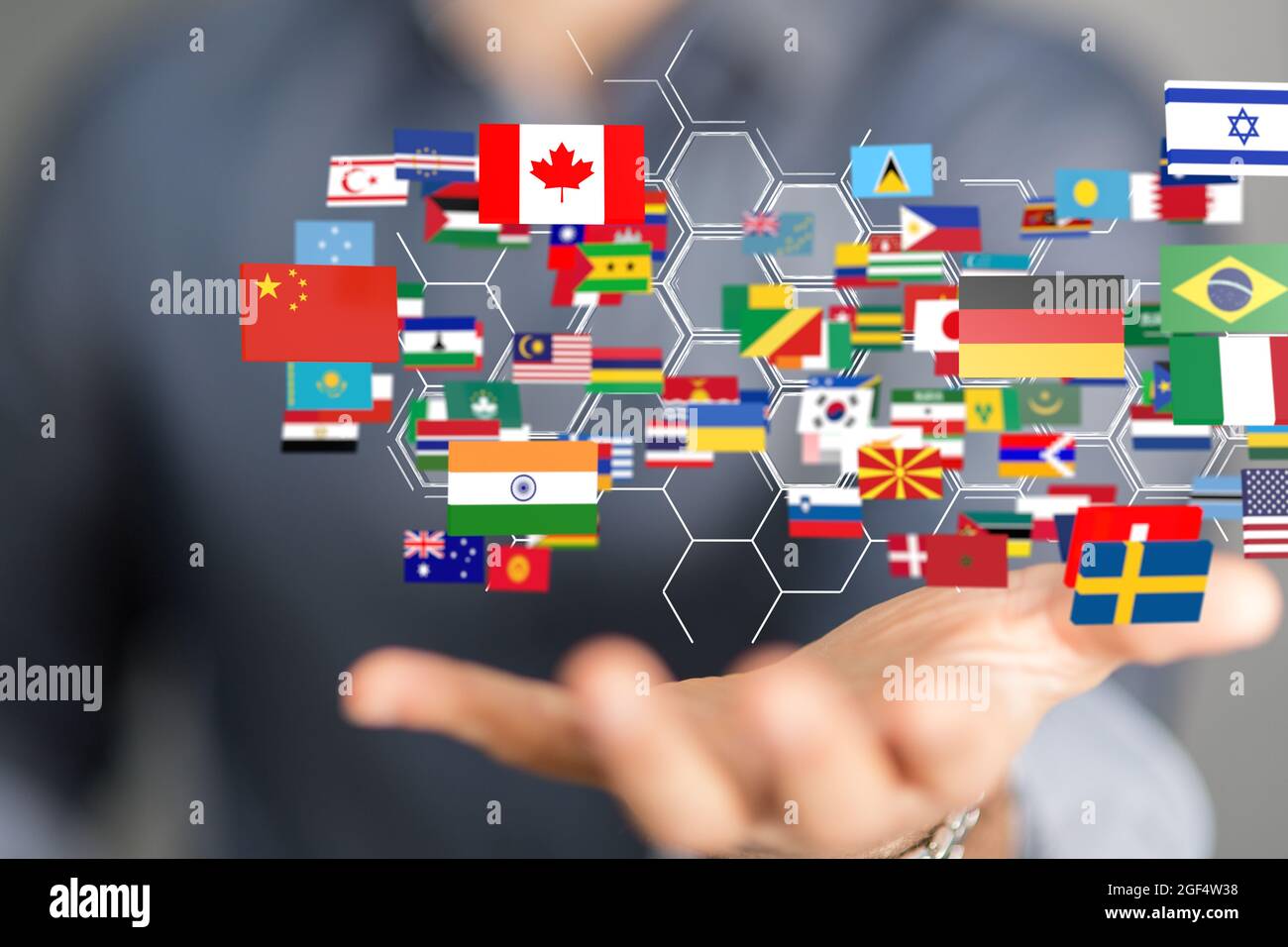 Person presenting the 3D render of various national flags - global ...