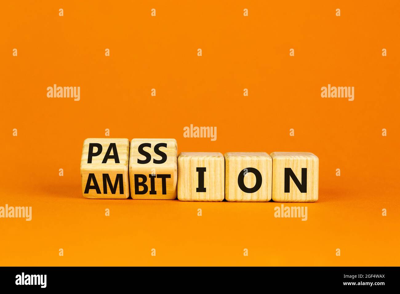 Passion or ambition symbol. Turned wooden cubes and changed the word ...