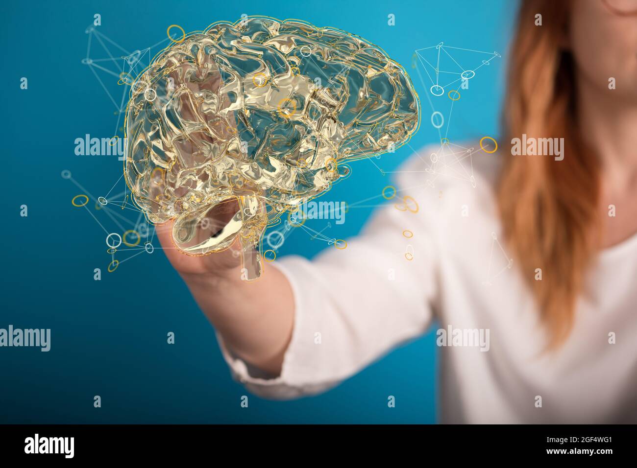 Person presenting a 3D render of human brain - IQ testing and ...