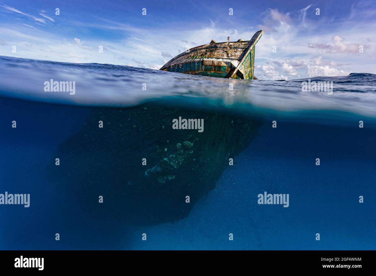 Old abandoned ship in sea Stock Photo - Alamy