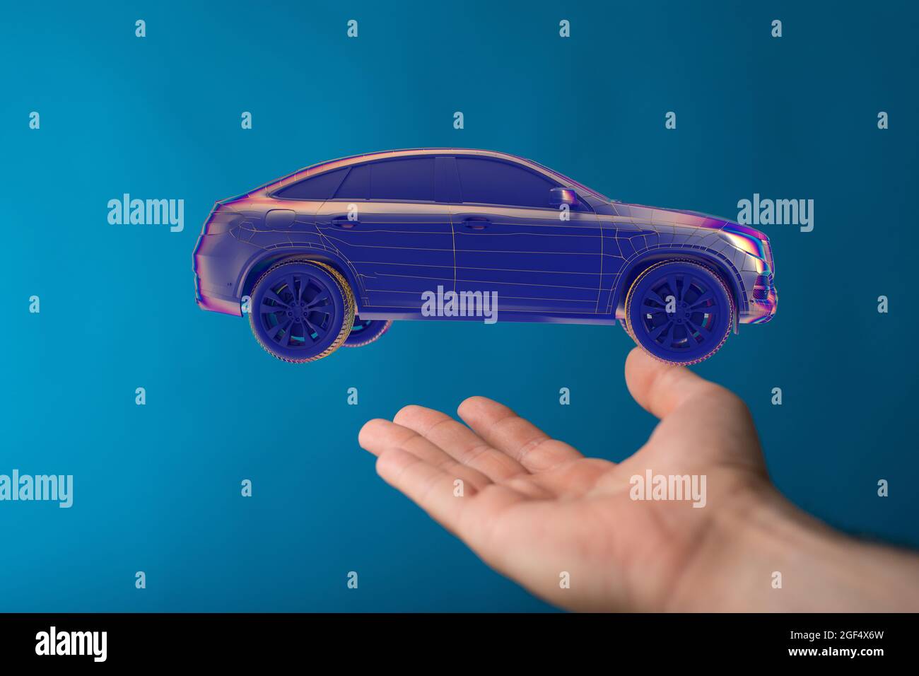 3D render of autonomous driving icon with an electric car Stock Photo ...