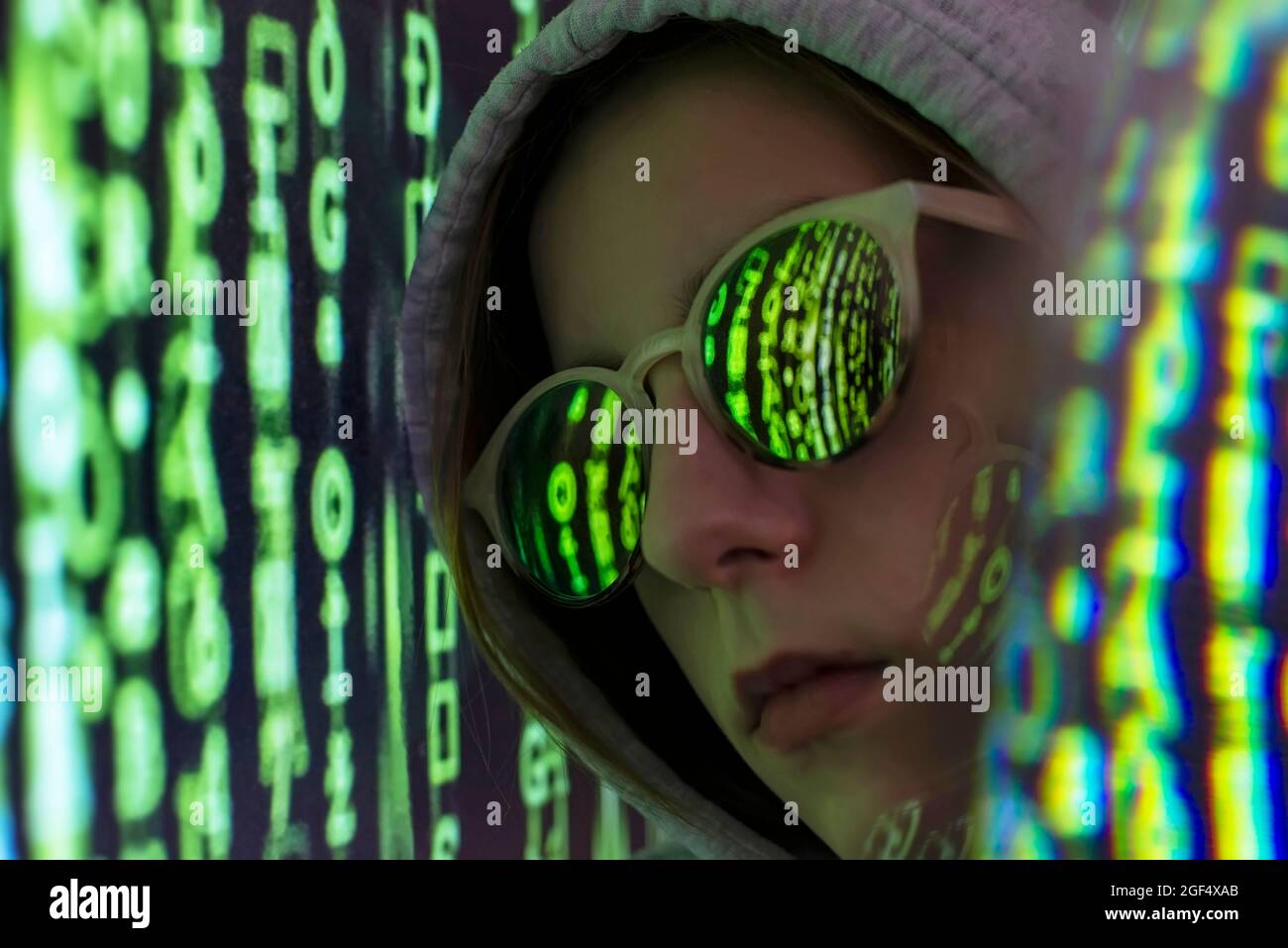 Female teenager with coding reflection on eyeglasses Stock Photo - Alamy