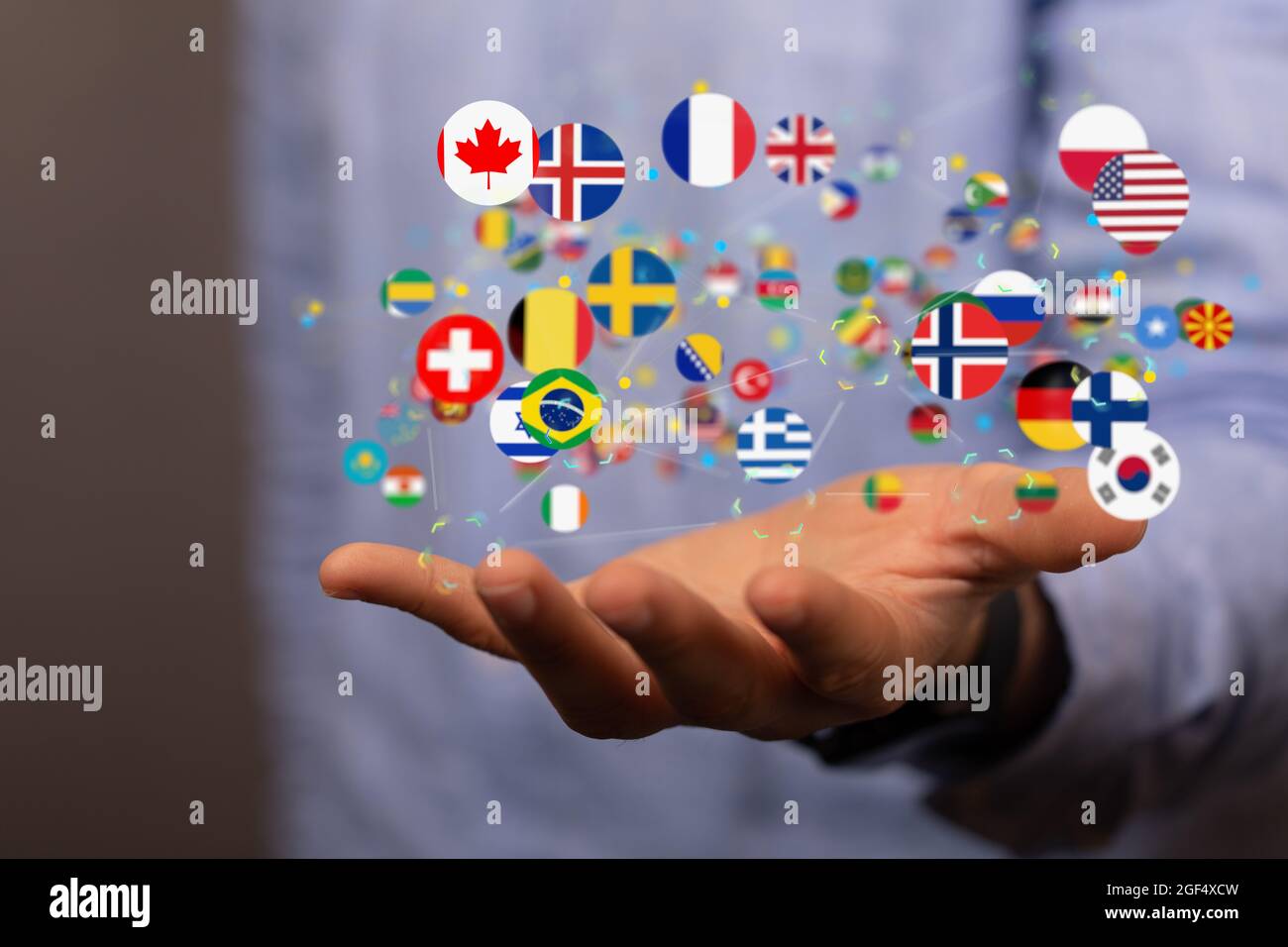 Person presenting the 3D render of various national flags - global ...