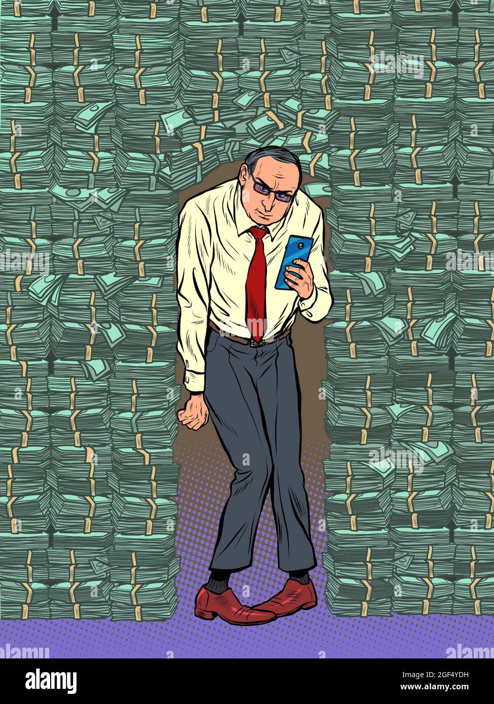 A businessman in money. Financial pressure and depression. A rich man ...