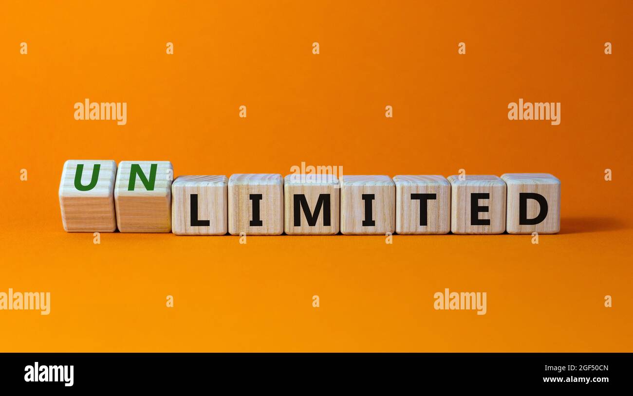 Limited or unlimited symbol. Turned wooden cubes and changed words ...