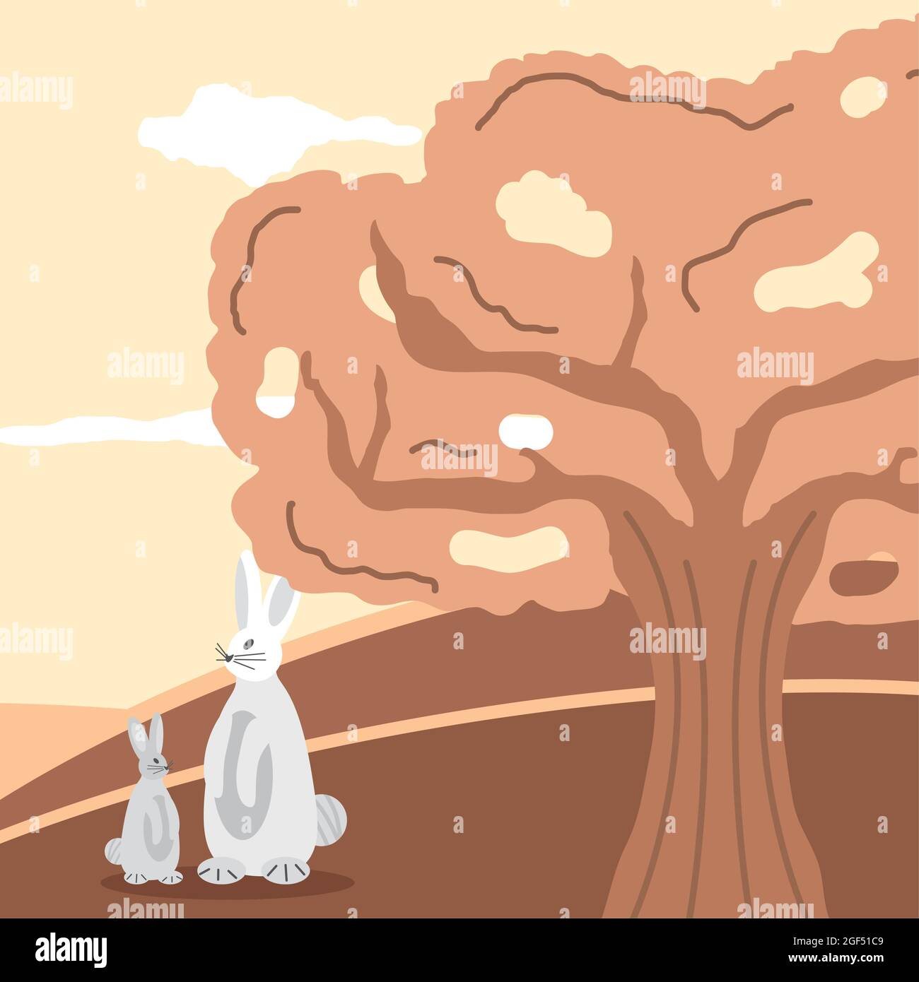 rabbits and dry tree Stock Vector Image & Art - Alamy