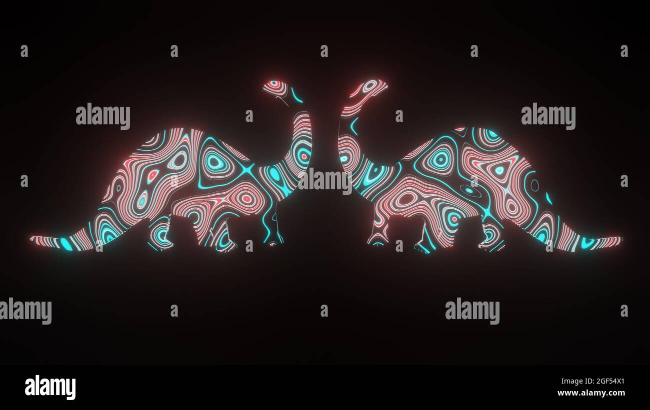 3D rendering of colorful patterns on the two large dinosaurs' body ...