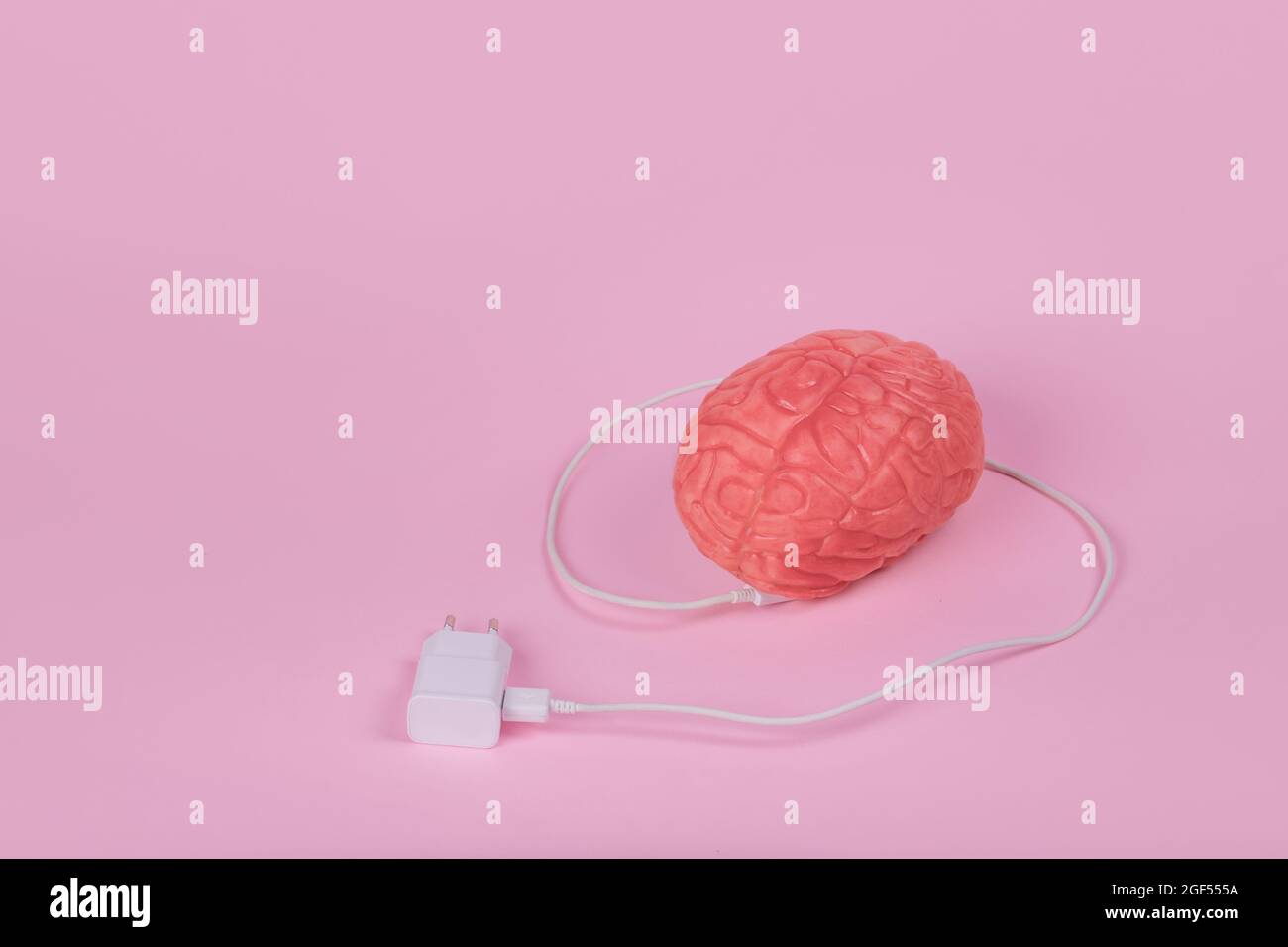 Modern creative idea made from the human brain and power charger on a ...