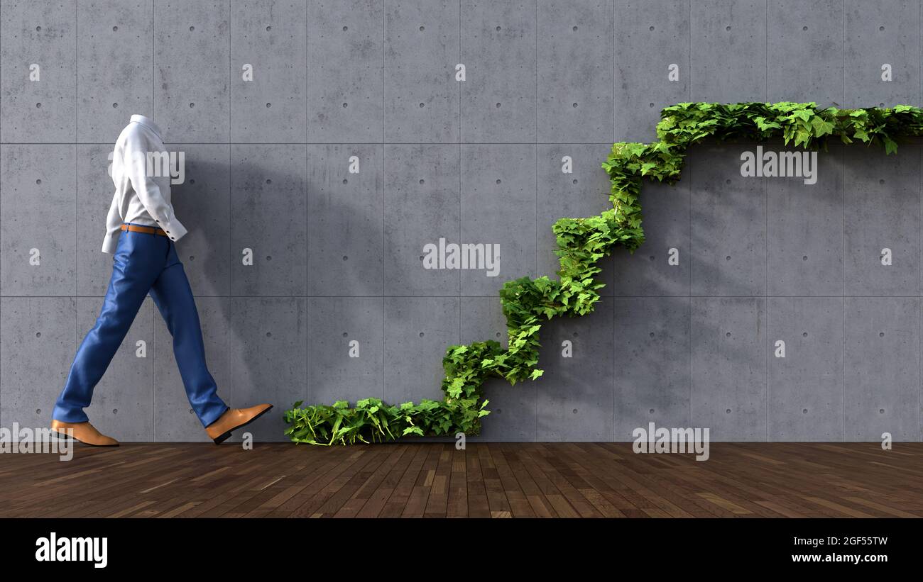 Three dimensional render of invisible person walking along concrete ...