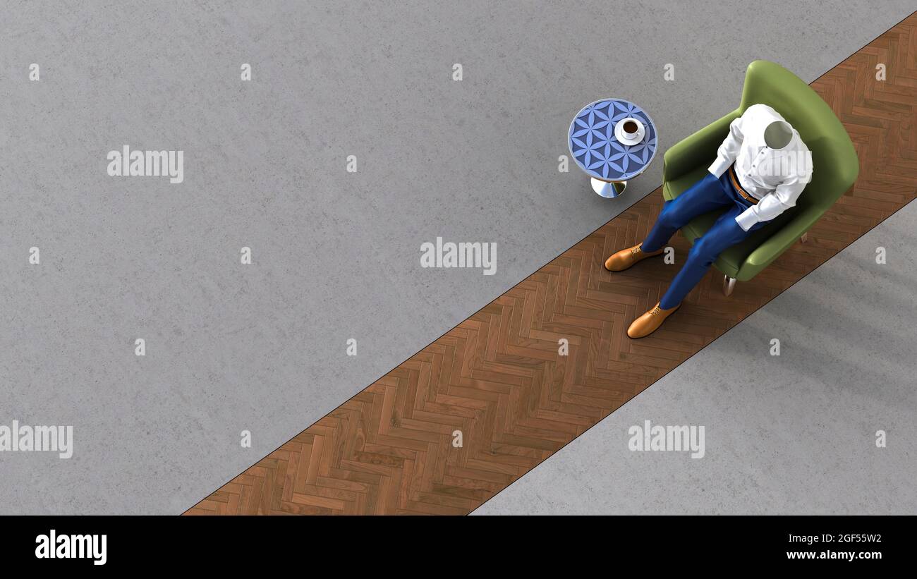 Three dimensional render of invisible person sitting in armchair ...