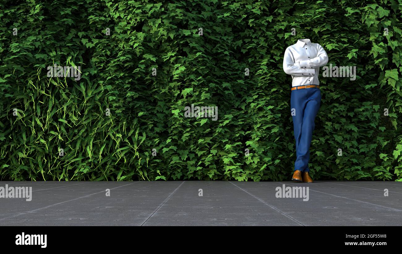Three dimensional render of invisible person leaning against green ...