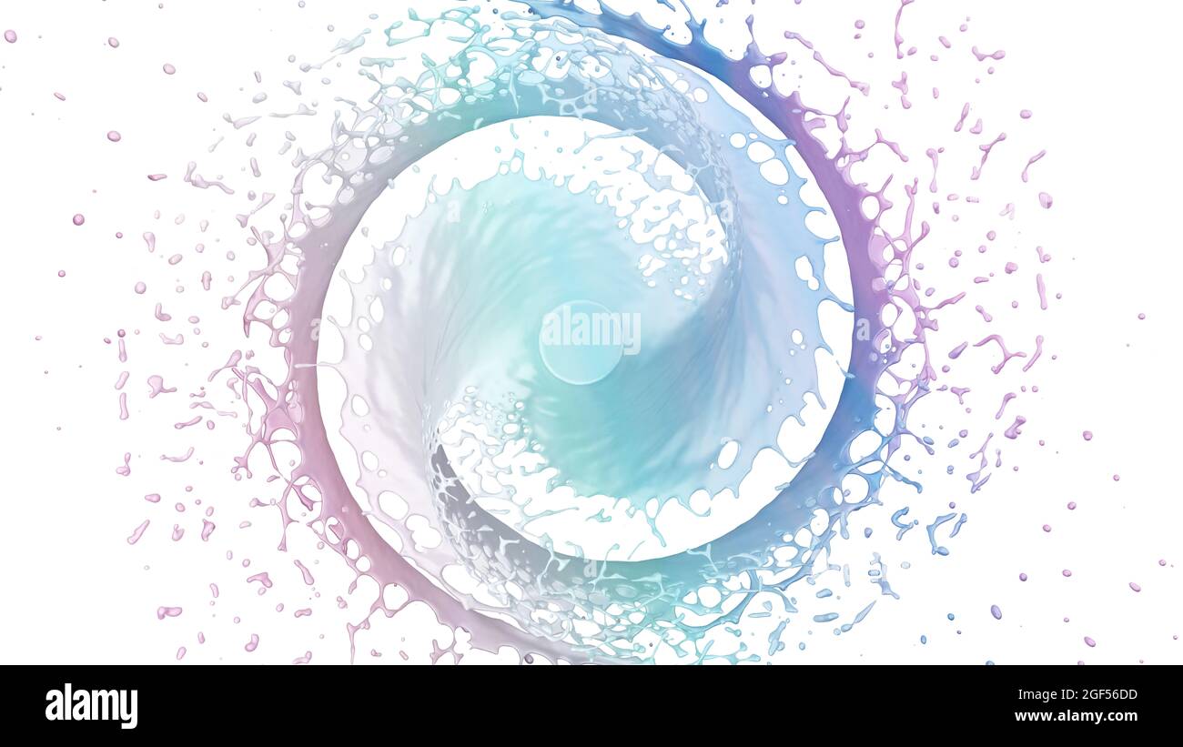 swirl of fluid in pastel pink-blue color bottom view. 3d rendering ...