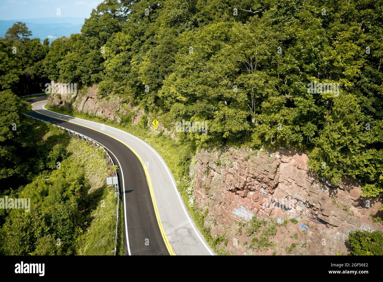 USA, Virginia, Aerial view of Back of Dragon road surrounded by green ...