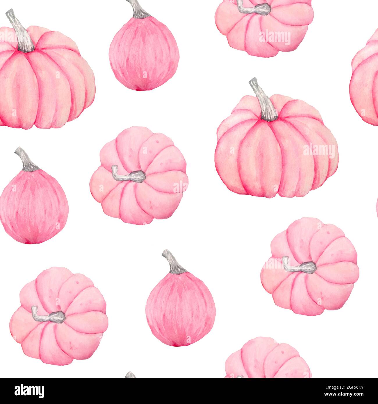 Hand drawn watercolor seamless pattern of fall autumn pastel soft pink ...