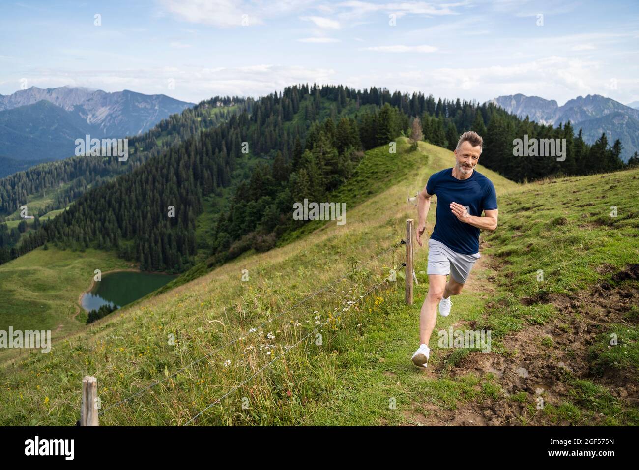 Man running on mountain trail Stock Photo - Alamy