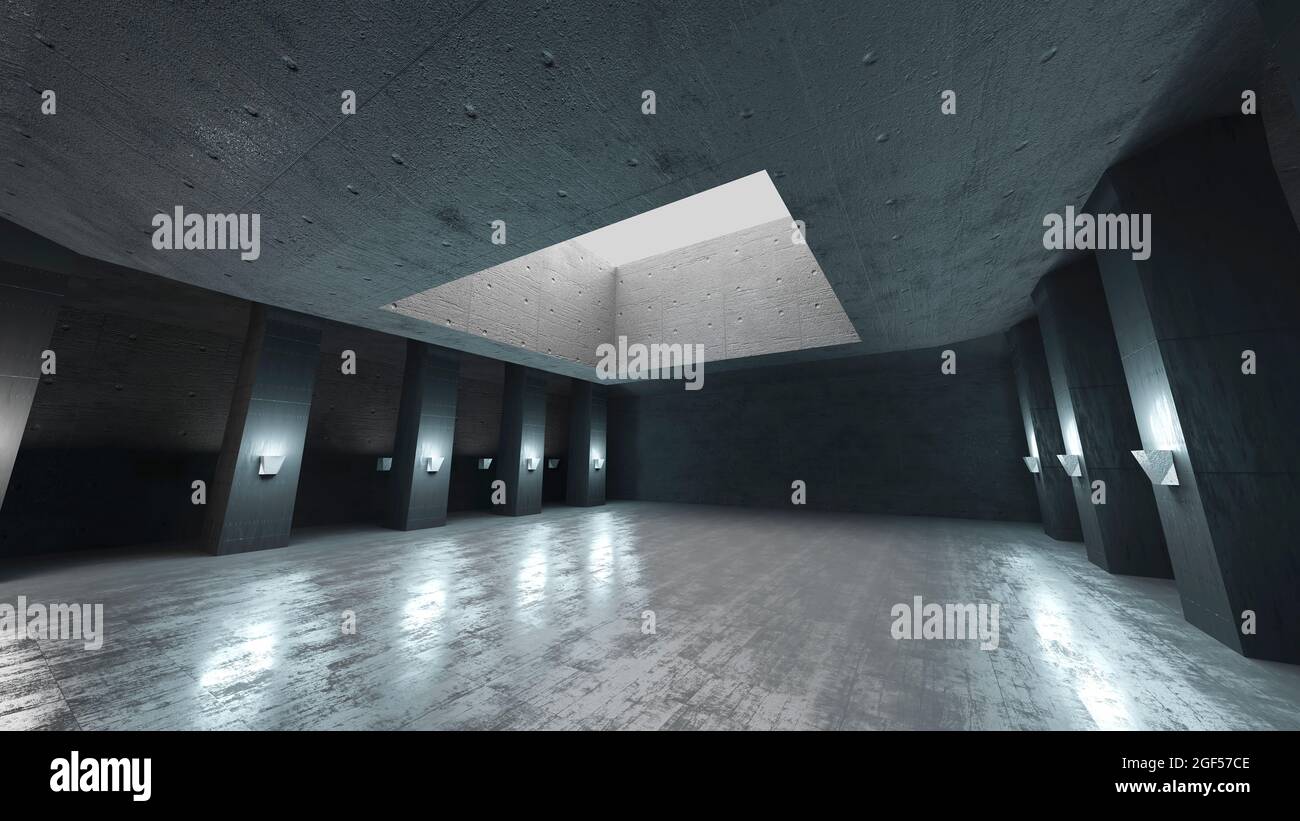 Three dimensional render of empty concrete hallway Stock Photo - Alamy