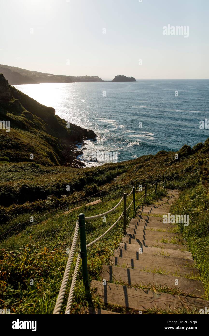 Coastal steps with sea in background Stock Photo - Alamy