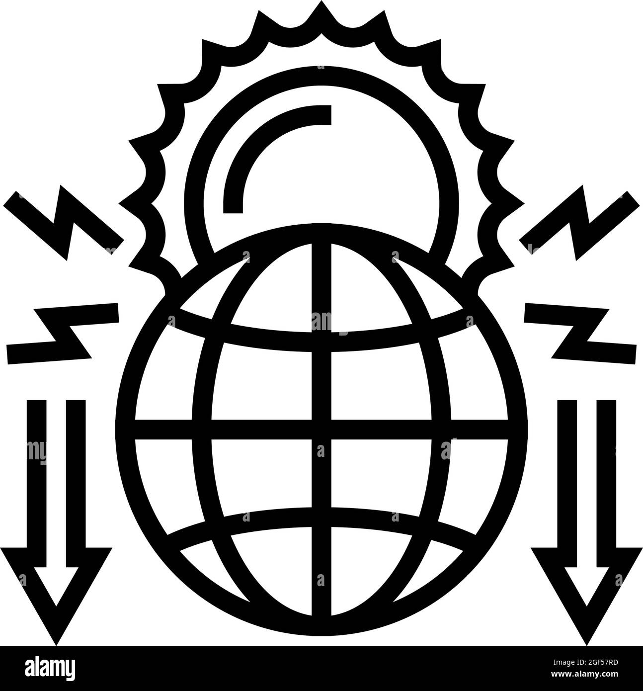 climate change and destruction of nature social problem line icon ...