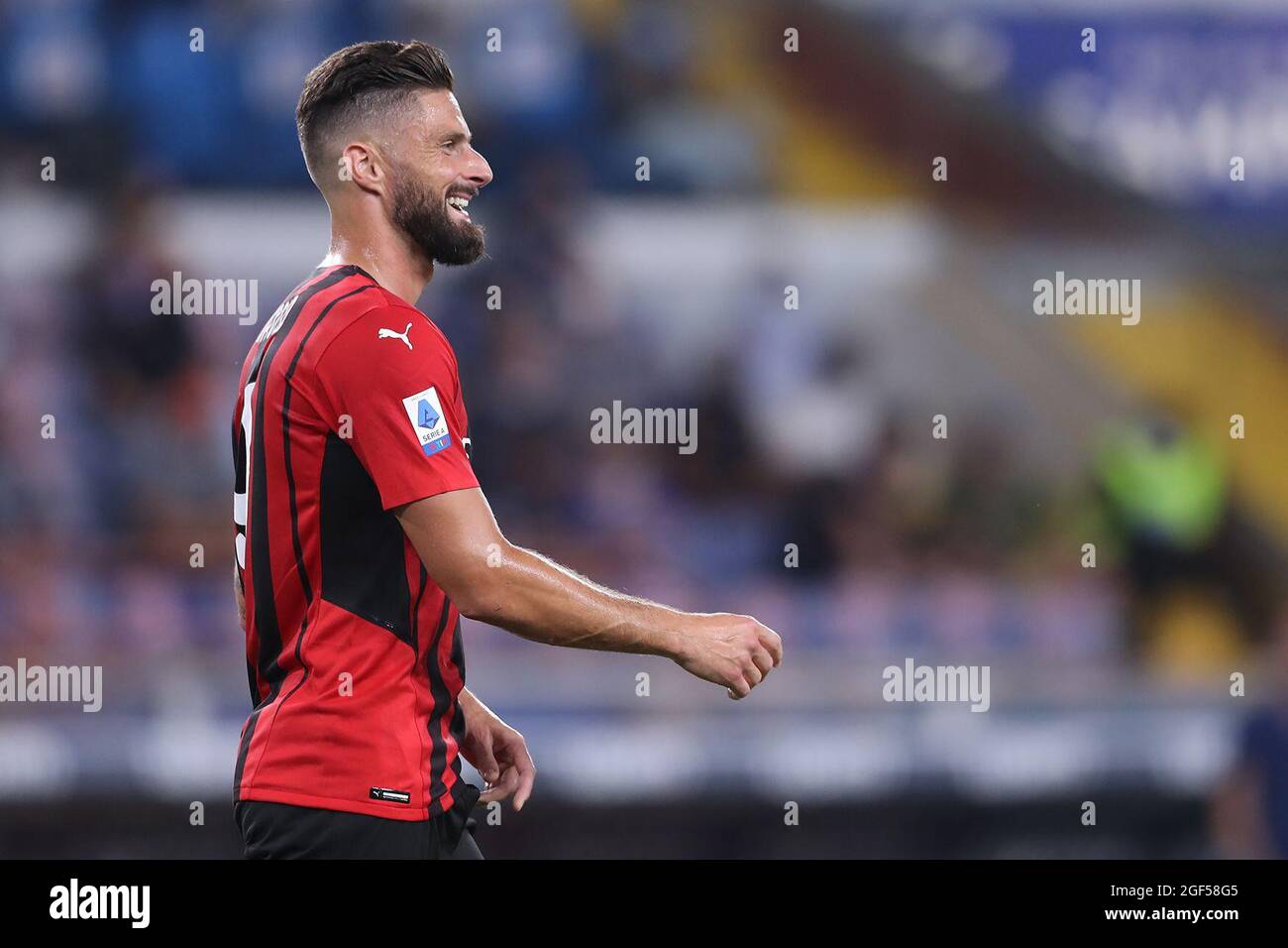 Genoa, Italy, 23rd August 2021. Olivier Giroud of AC Milan reacts ...