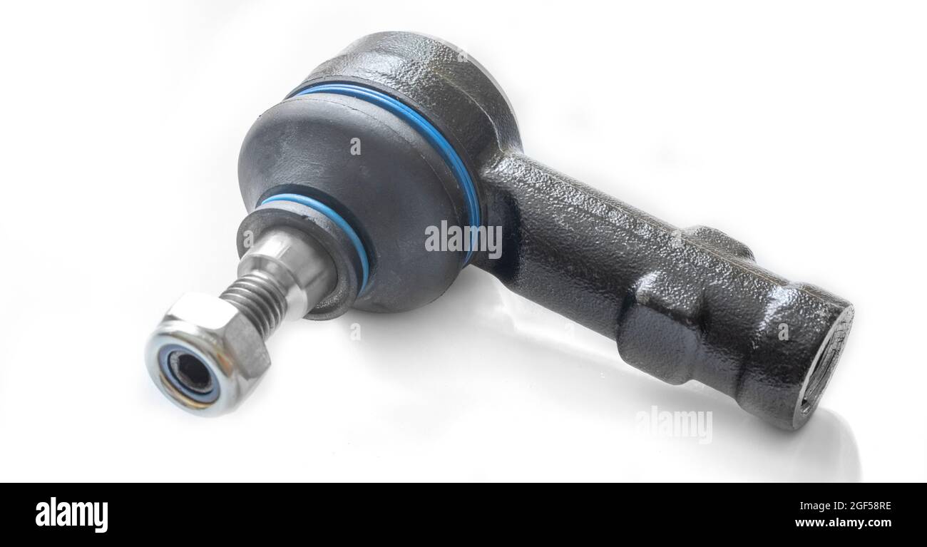 Black steering rod tip with blue clamp, rubber anther, and self-tapping ...