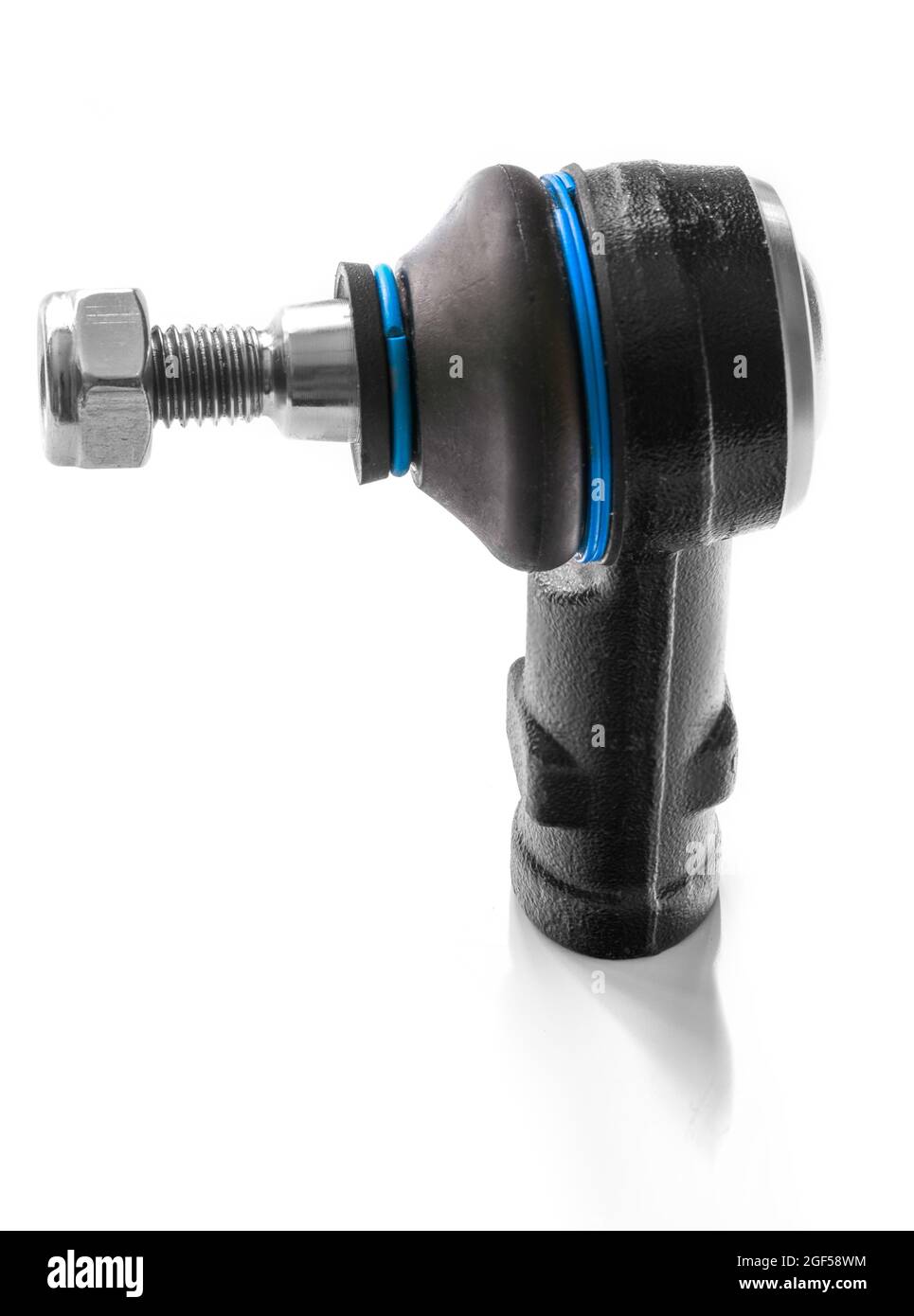 Black steering rod tip with blue clamp, rubber anther, and self-tapping ...