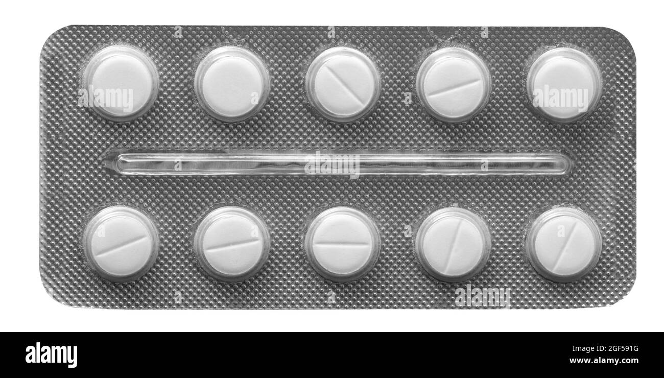 Plastic plate with white pills isolated on a white background Stock ...