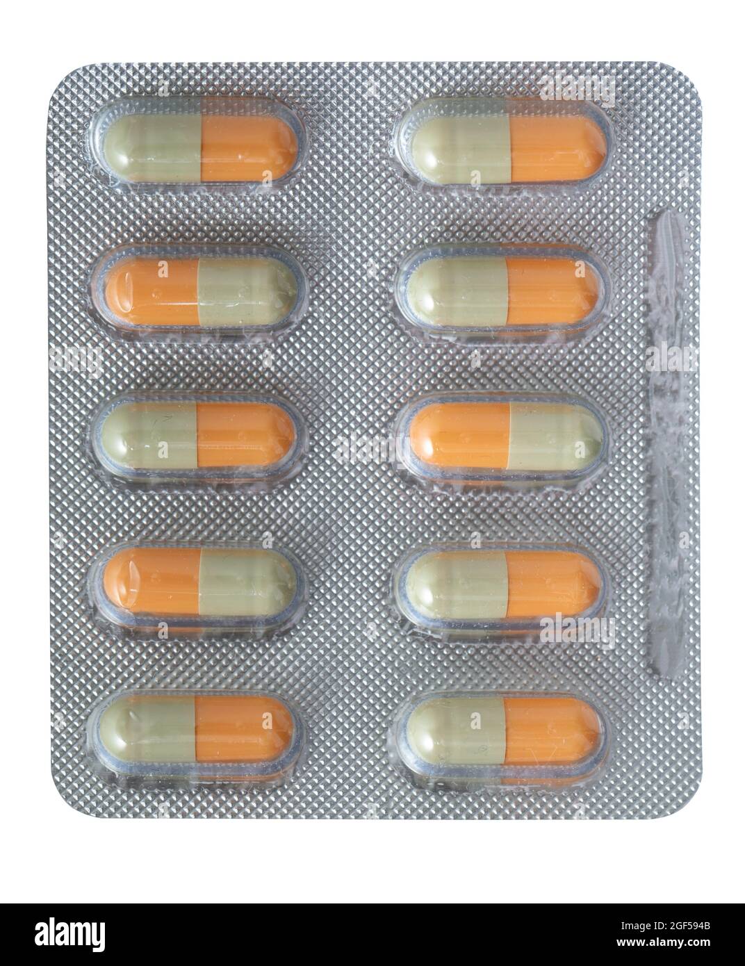 Medicine drug, yellow plastic capsules isolated on a white background ...