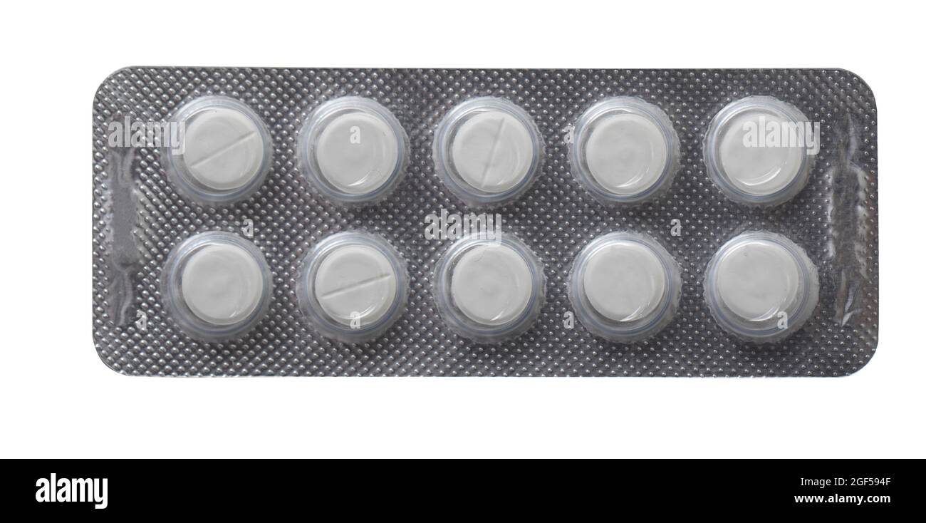 Plastic plate with white pills isolated on a white background Stock ...
