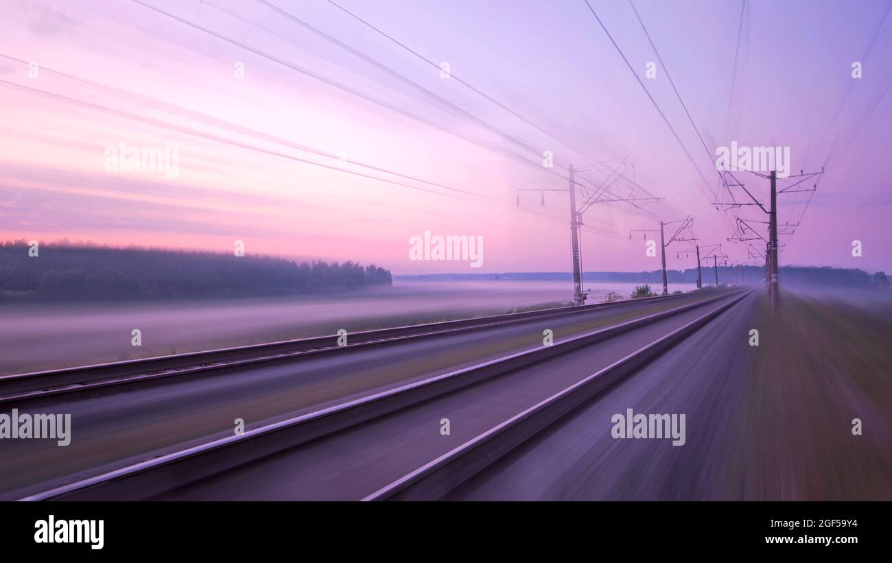 Fast movement over the railway line. Concept, rail delivery, travel and ...