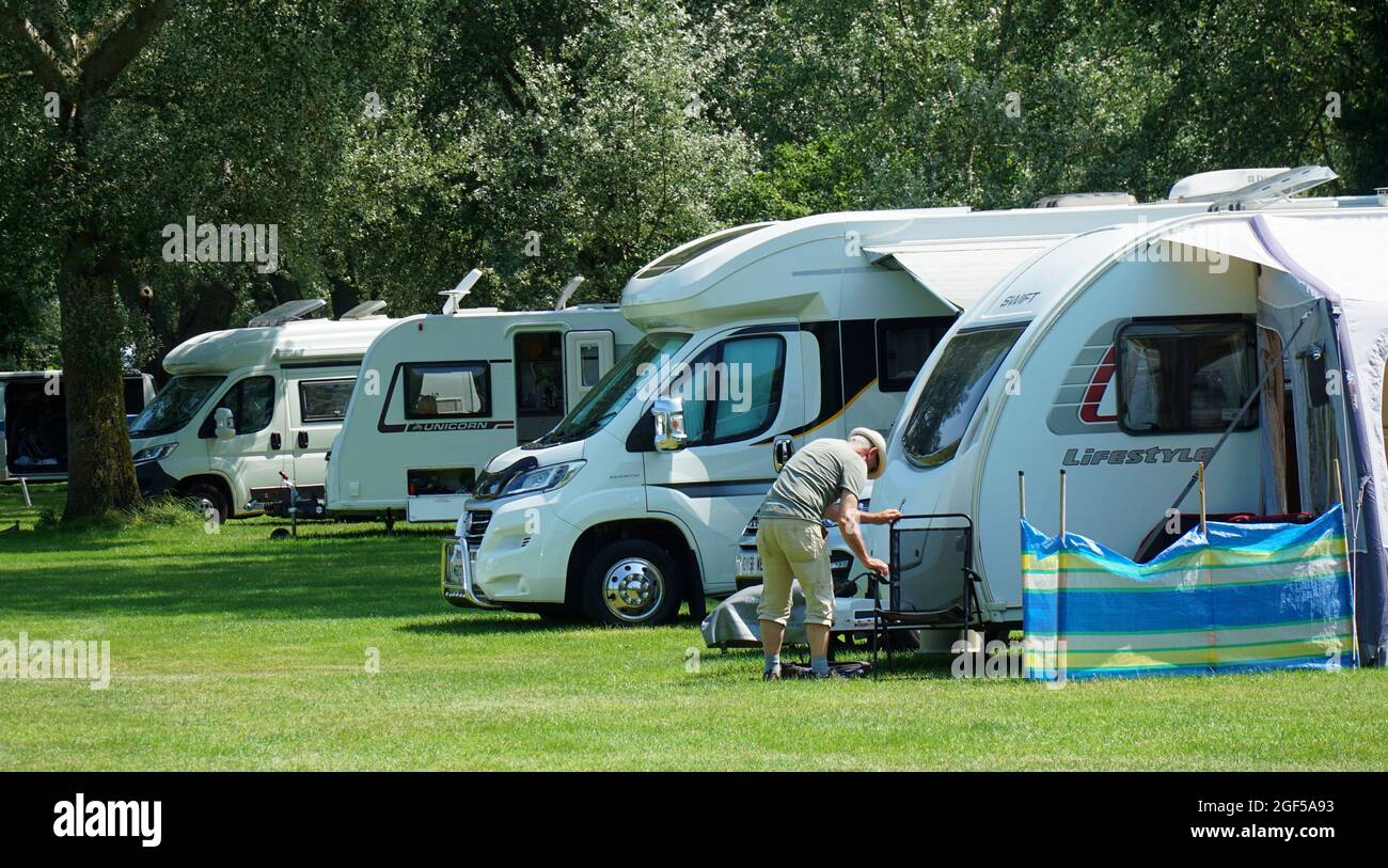 ST NEOTS, CAMBRIDGESHIRE, ENGLAND - JULY 22, 2021: Camper Vans on Camp ...