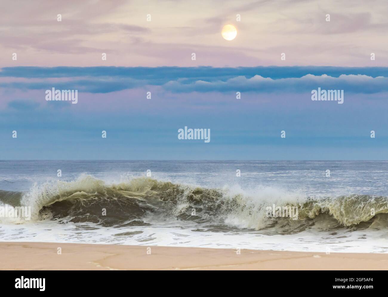 Flying Point beach and a full moon, Water Mill, NY Stock Photo - Alamy