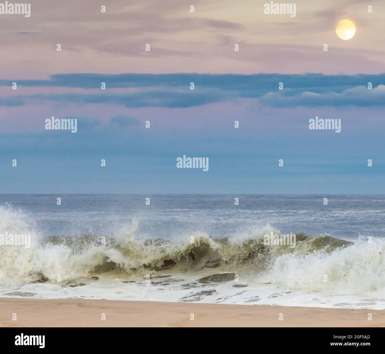 Flying Point beach and a full moon, Water Mill, NY Stock Photo - Alamy