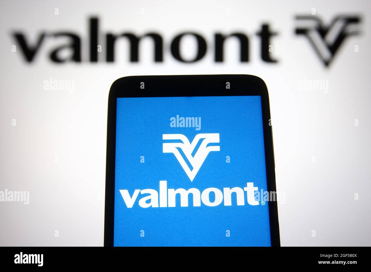 In this photo illustration, Valmont Industries logo is seen displayed ...
