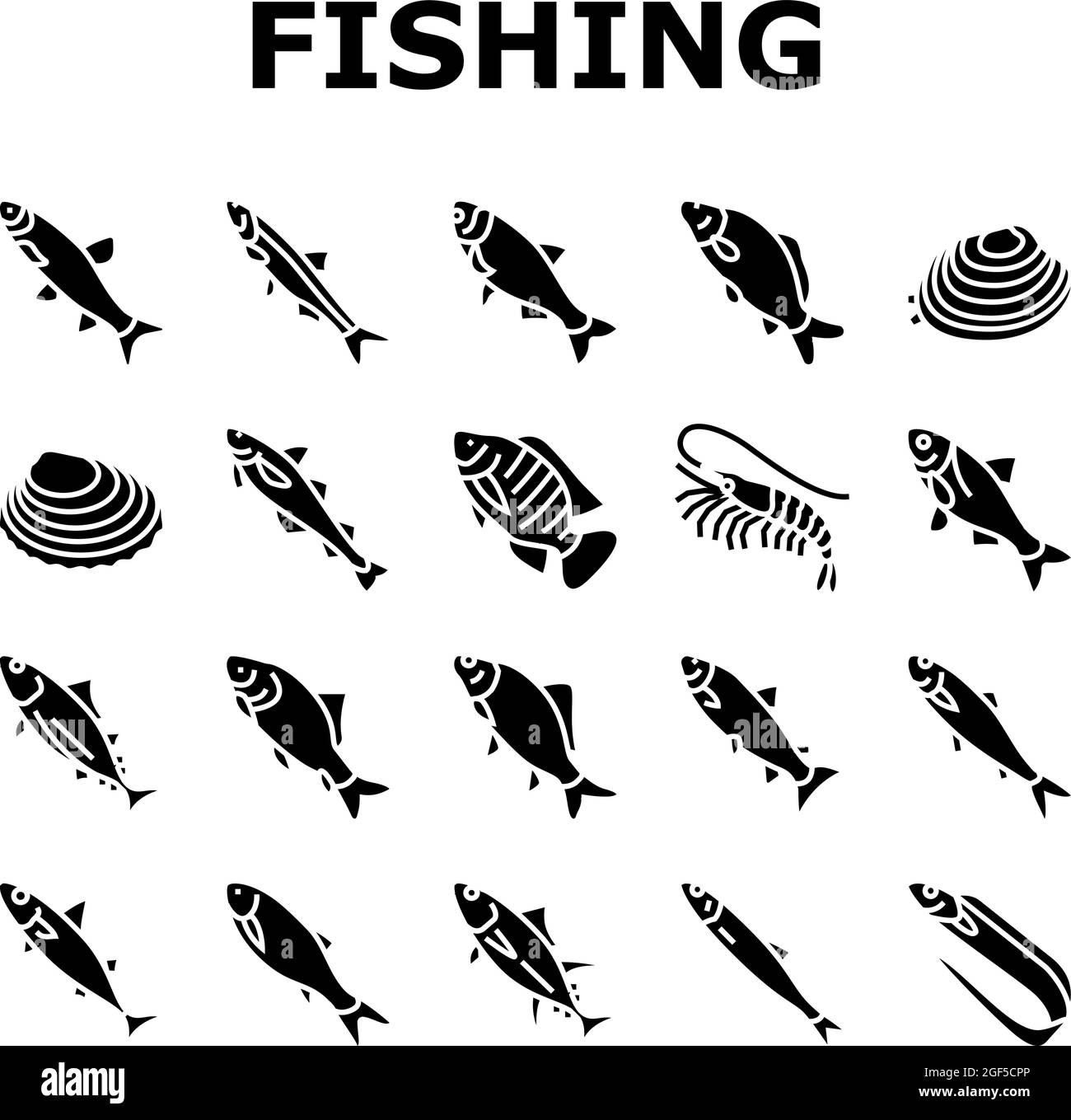 Commercial Fishing Aquaculture Icons Set Vector Stock Vector Image ...