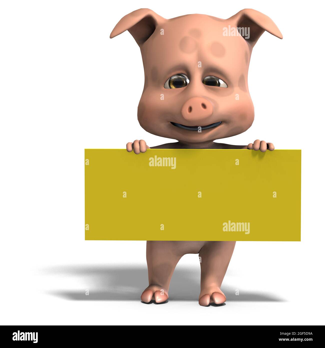 invitation from a cute and funny toon pig, 3d-illustration Stock Photo ...