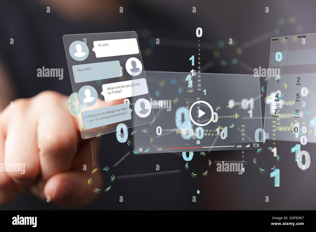 Person presenting the virtual projection of a web application interface ...