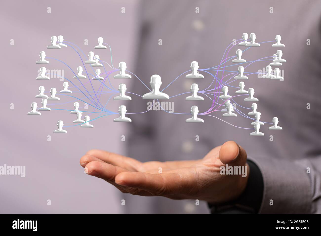 Person presenting the virtual projection of online people network Stock ...