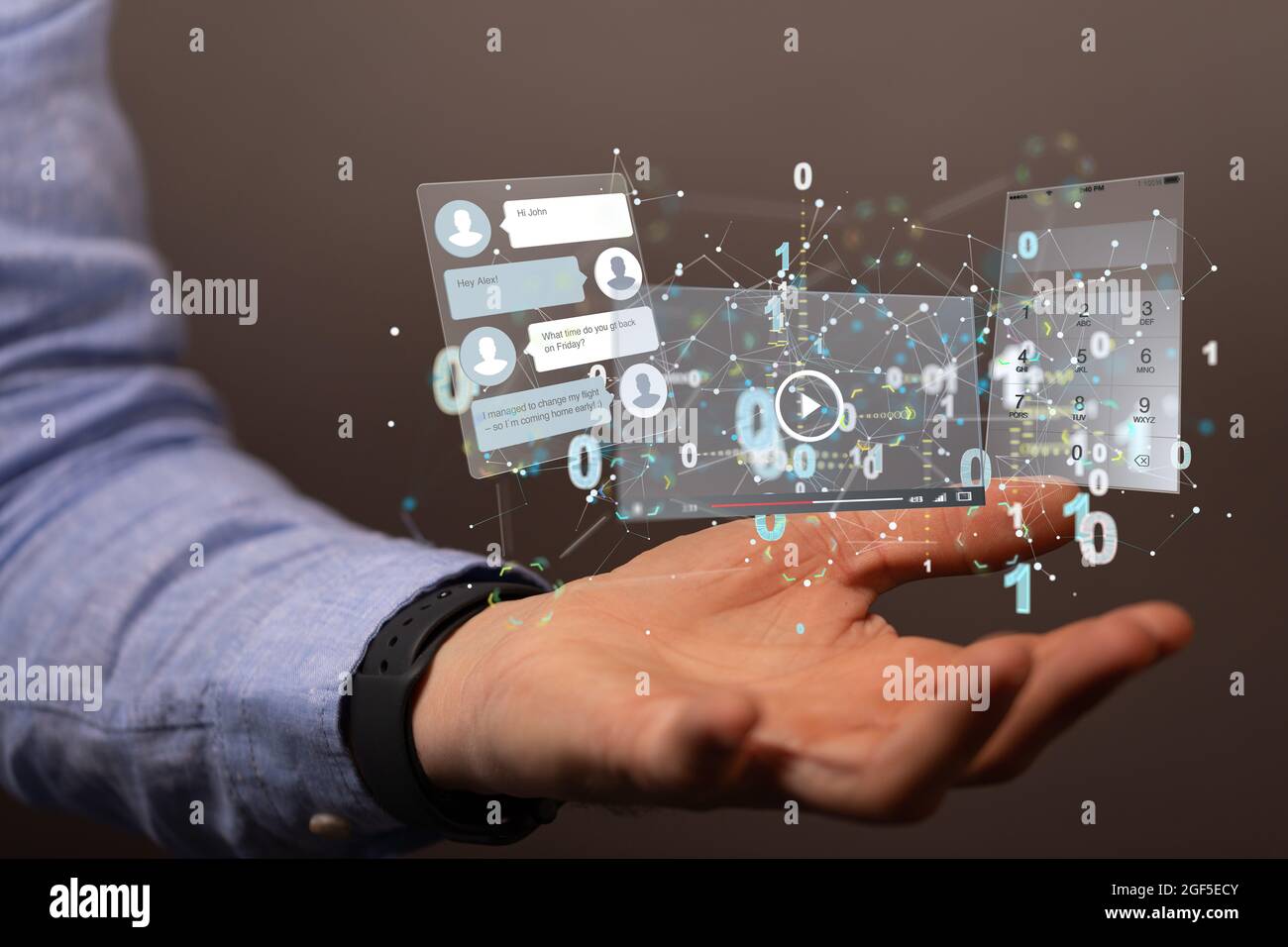 Person presenting the virtual projection of interface web application ...