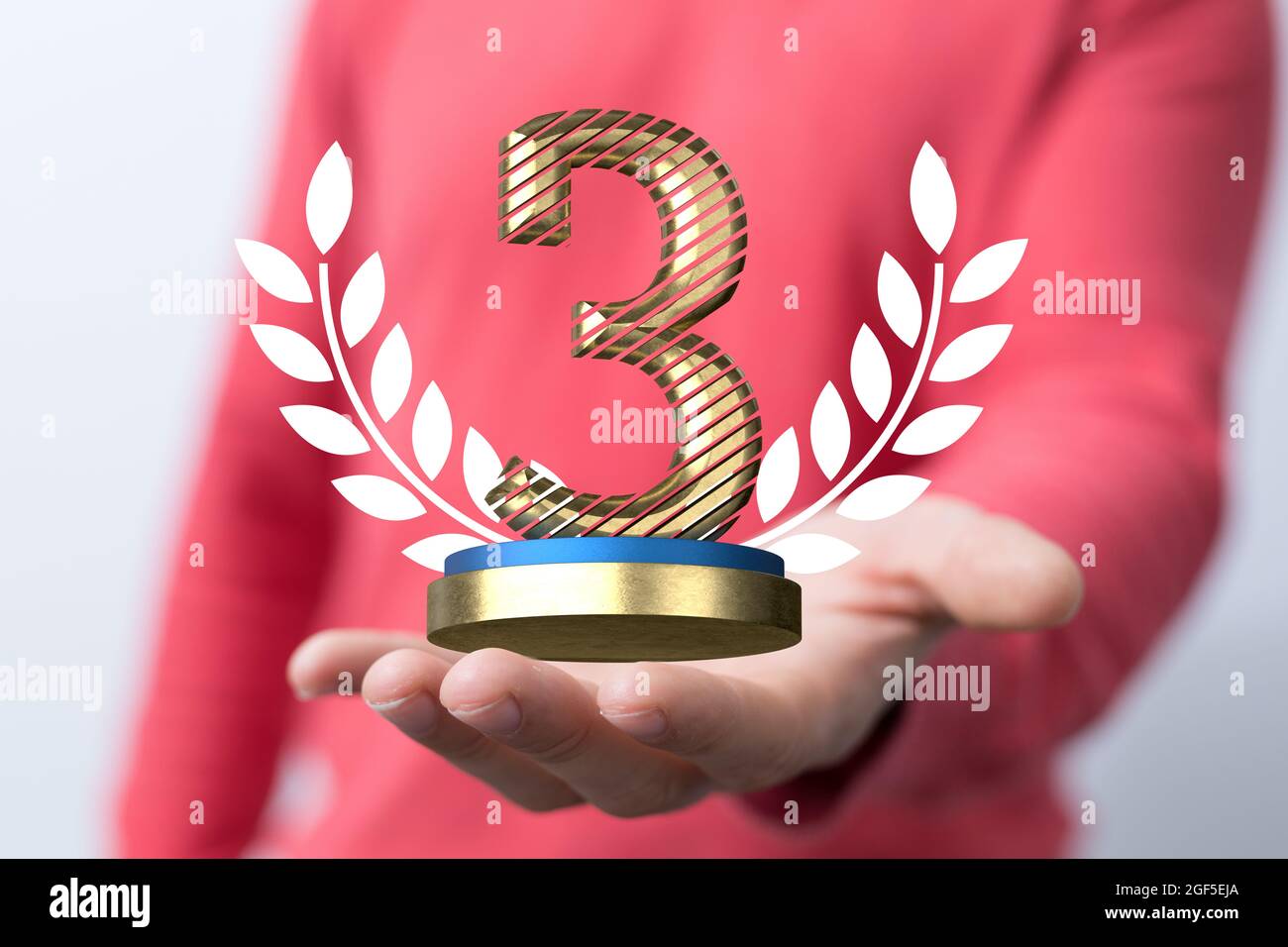 Person presenting a third-place award Stock Photo - Alamy