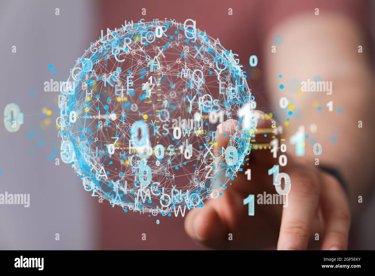 Person presenting the virtual projection of data security Stock Photo ...