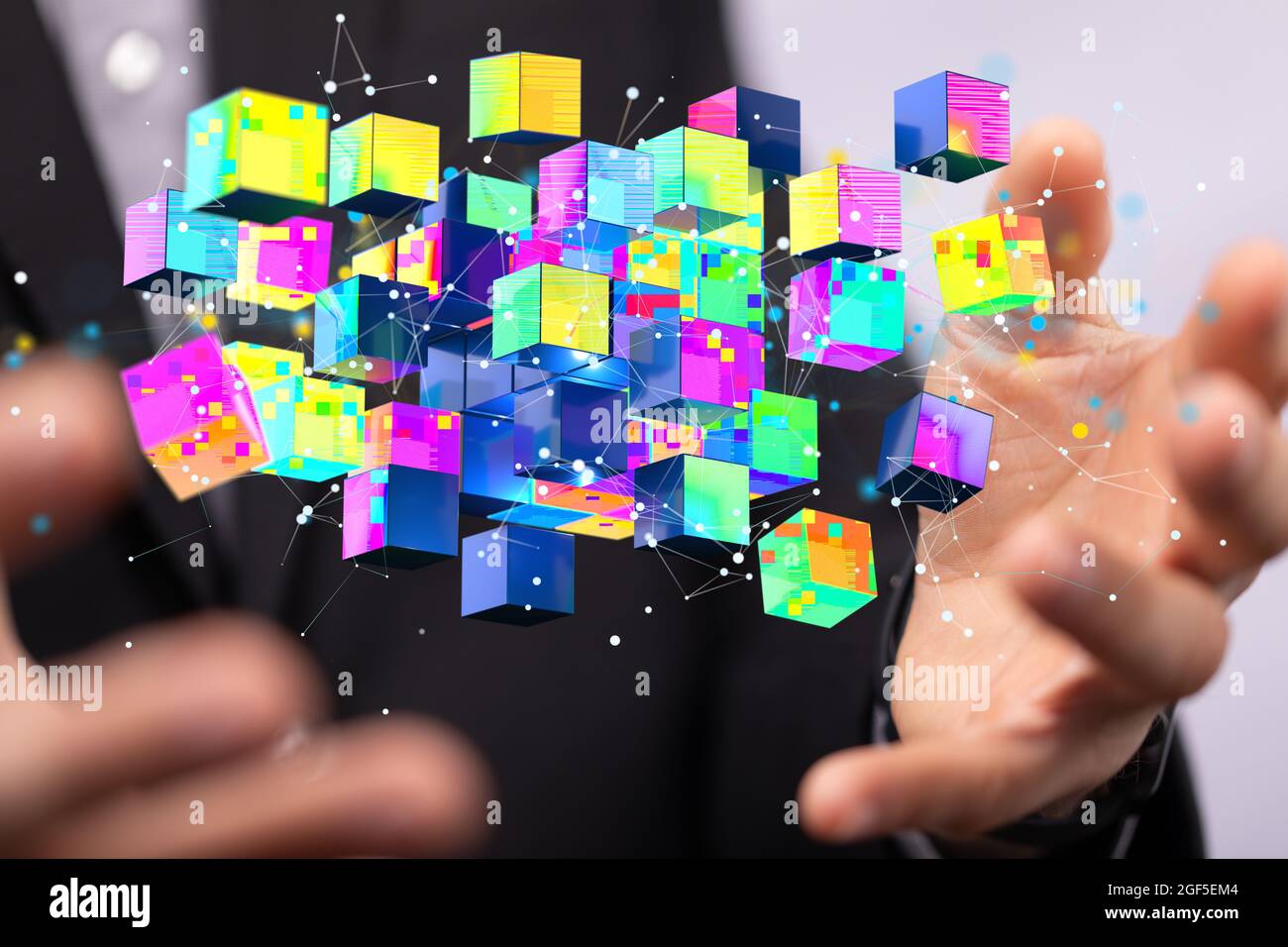 Person presenting the virtual projection of data cloud Stock Photo - Alamy